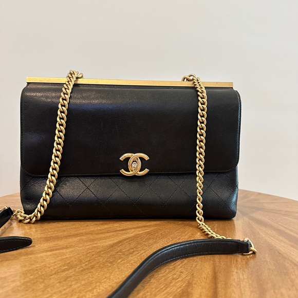 CHANEL | Bags | Rare Chanel 28 Fall Flap Black Calf Skin Leather Chain ...